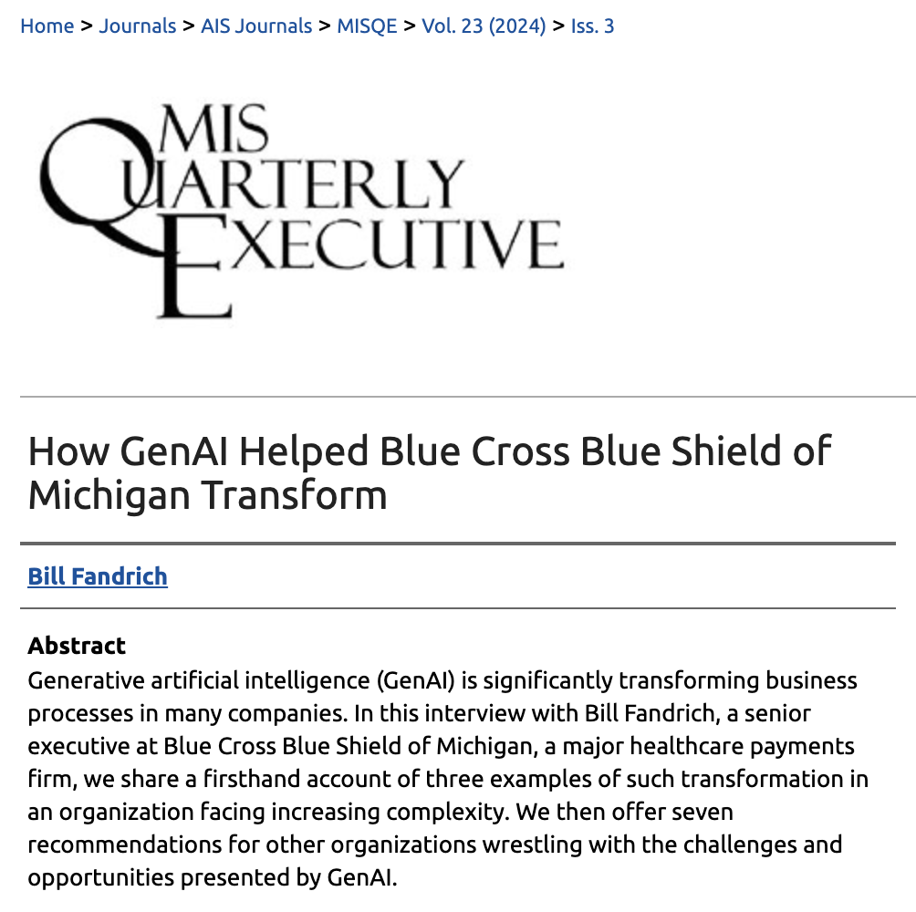 MIS Quarterly Executive: How GenAI Helped Blue Cross Blue Shield of ...